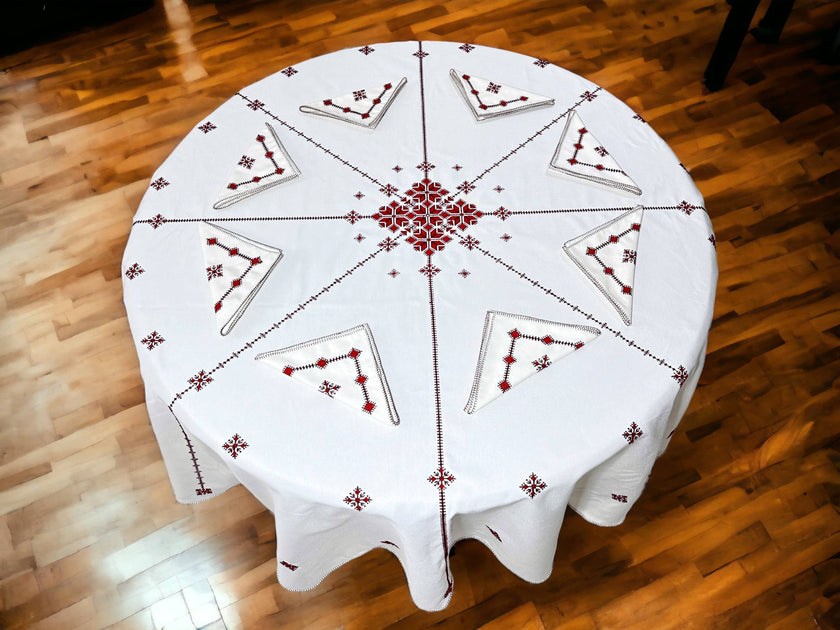 Red Hand Embroidered Table cloth and napkins, a magnificent decoration ...