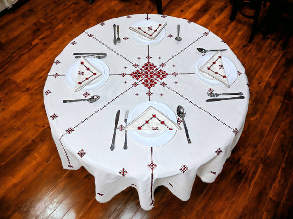Red Hand Embroidered Table cloth and napkins, a magnificent decoration ...