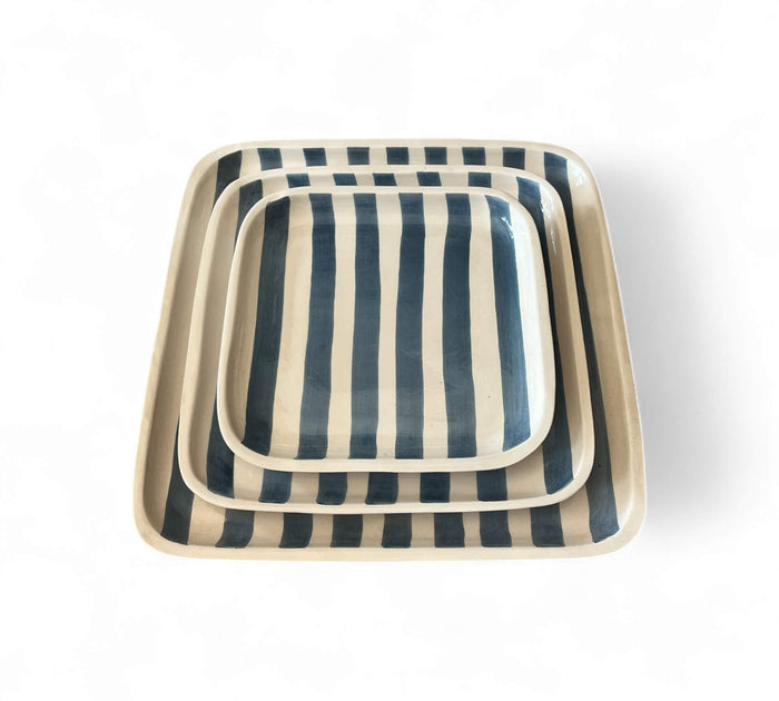 Hand-Painted Blue Striped Moroccan Square Plates | Handmade Ceramic ...