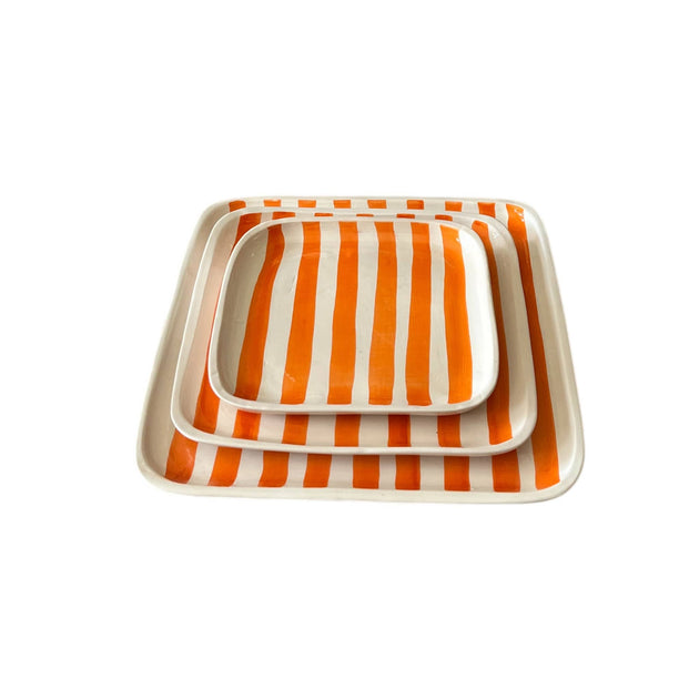 Hand-Painted Moroccan Ceramic Plates | Orange Striped Square Plates ...